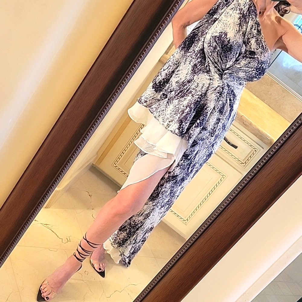 Halston Heritage 100% Silk Asymmetrical Maxi Dress, Xs - Gem